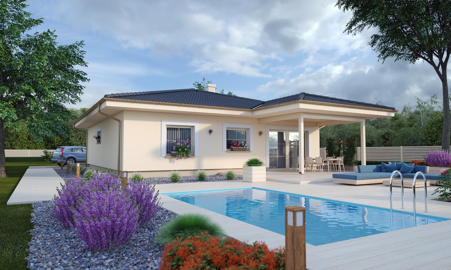BUNGALOW 208 - 4-room bungalow with covered terrace and a hip roof.